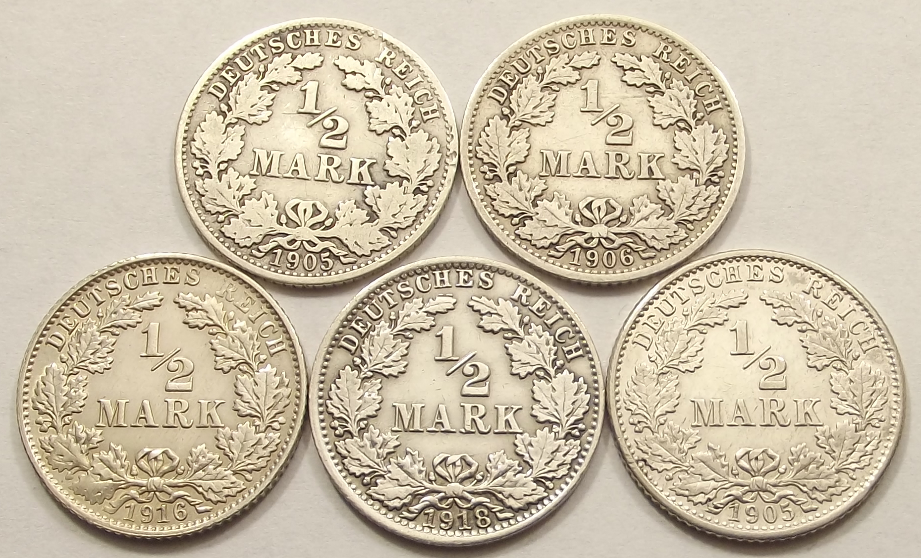 5 db ezüst 1/2 márka Német Birodalom | Zomi Numizmatika