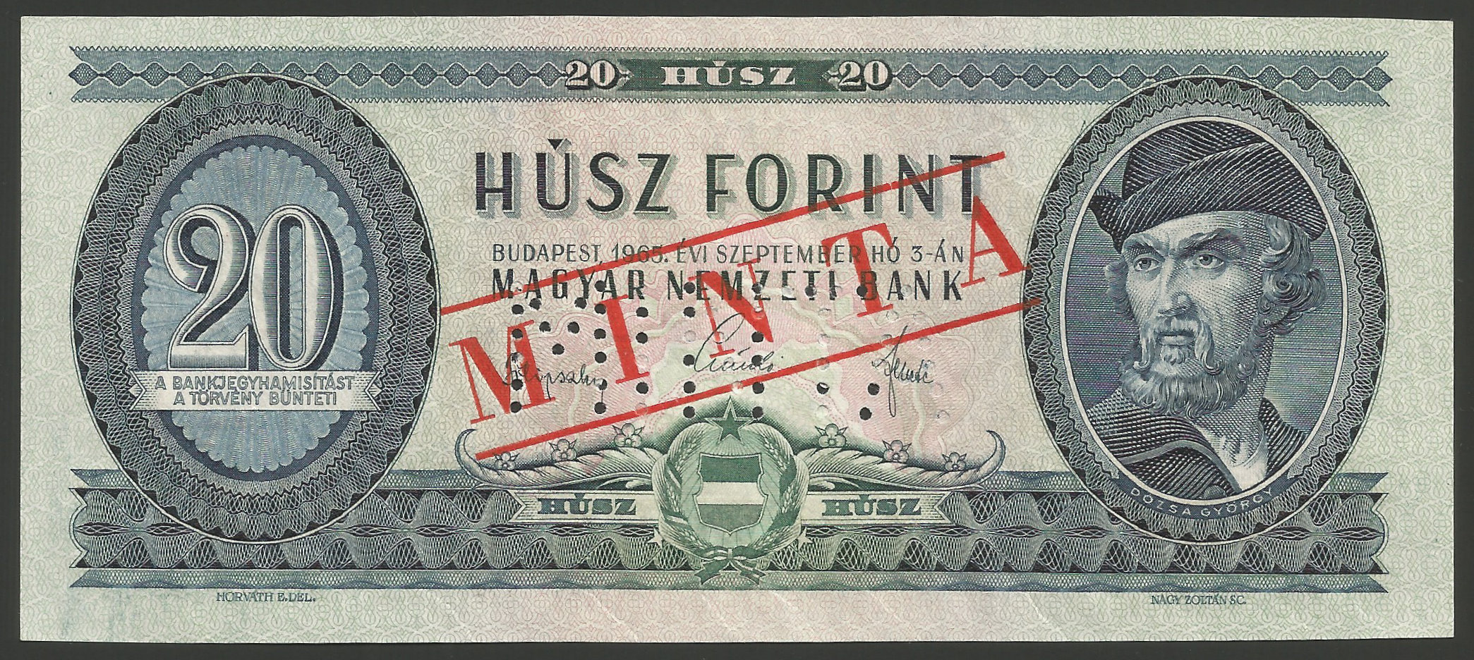MINTA 20 forint 1965 perforáció + bélyegzés | Zomi Numizmatika